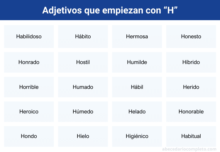 50 ejemplos de adjetivos que empiecen con H